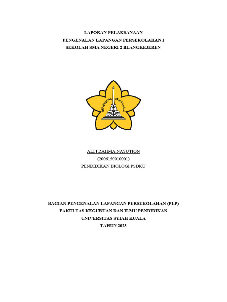 Laporan Akhir PLP 1 - Alfi Rahma NST - 2006150010001 | PDF | Karier & Perkembangan | Bisnis