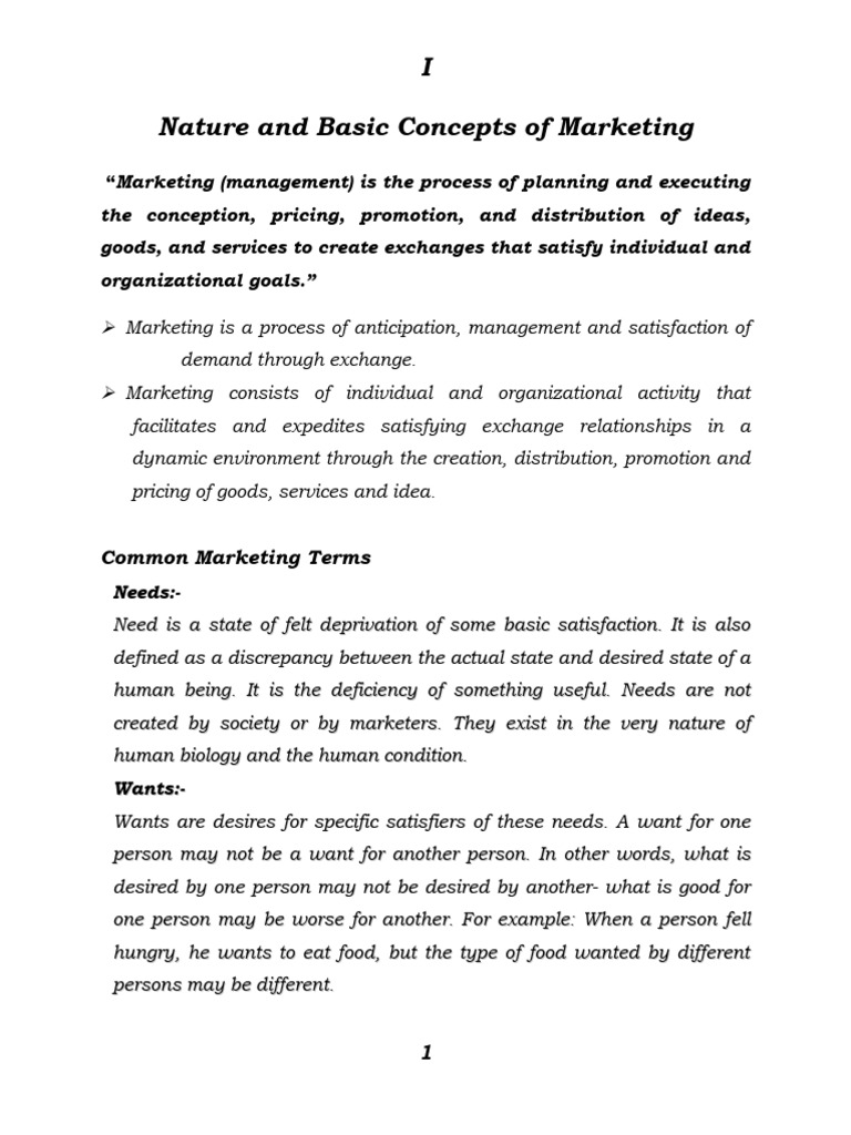 I Nature and Basic Concepts of Marketing | PDF | Marketing | Sales