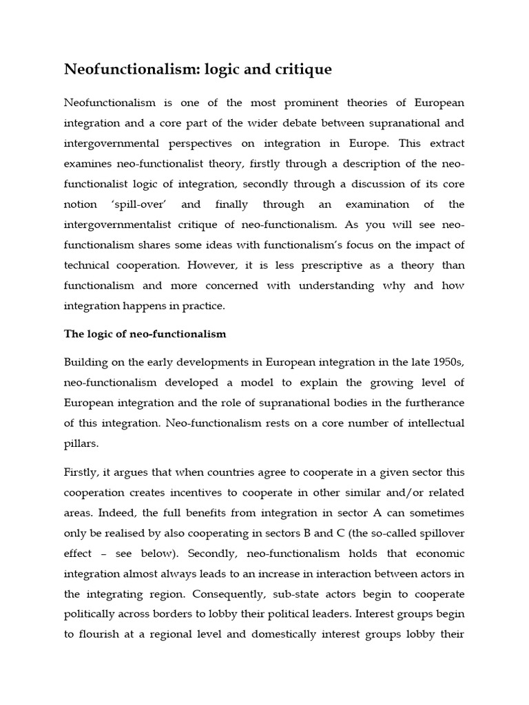 1.neofunctionalism Logic and Crtique | PDF | Economies | Scientific ...