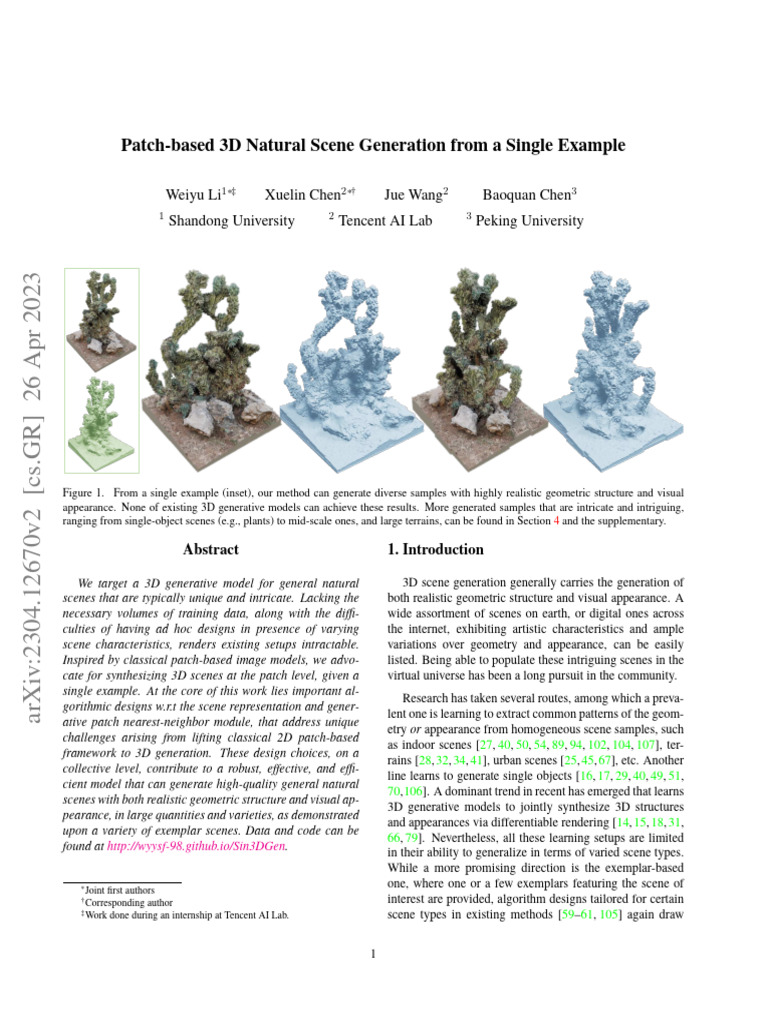 2023 CVPR 单样本自然场景生成 Patch-based 3D Natural Scene Generation From a Single Example | PDF | 3 D ...