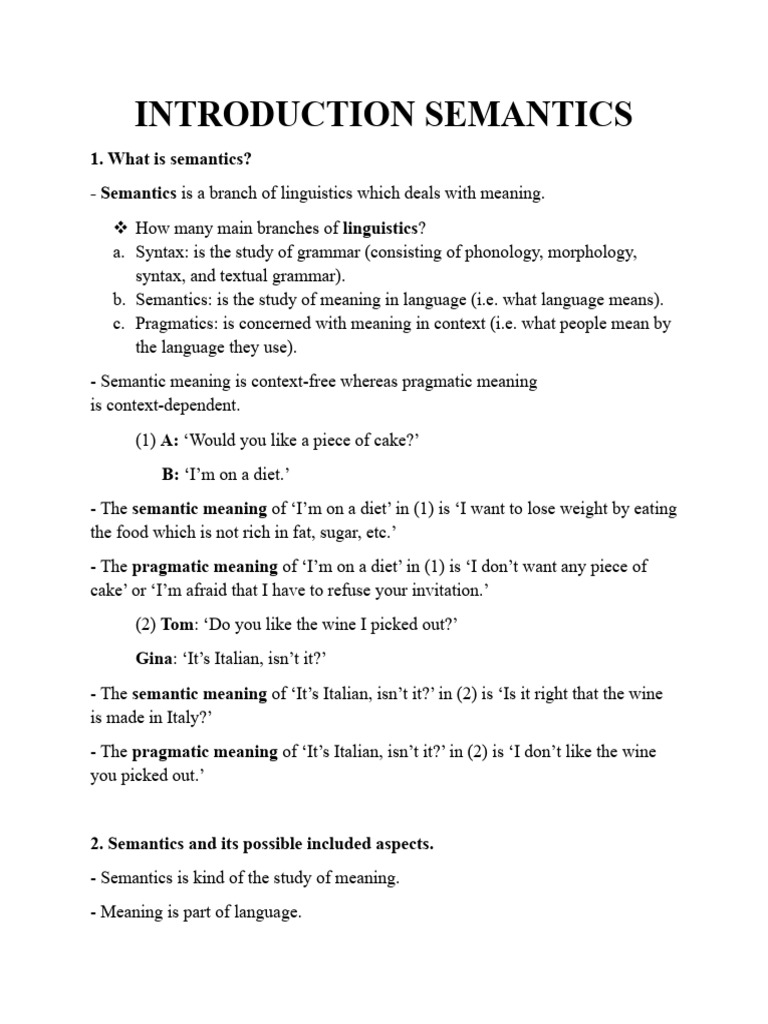 Semantics I Introduction | PDF | Semantics | Linguistics Semantics I Introduction | PDF | Semantics | Linguistics