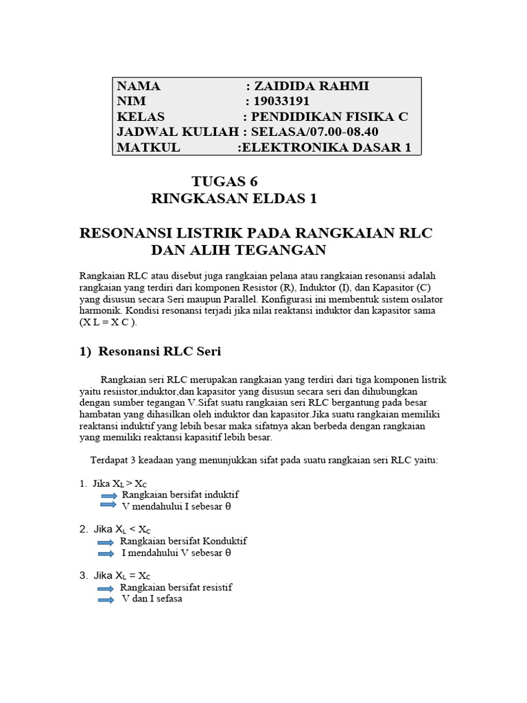 Zaidida Rahmi - 19033191 - Ringkasan 6 ELDAS 1 | PDF