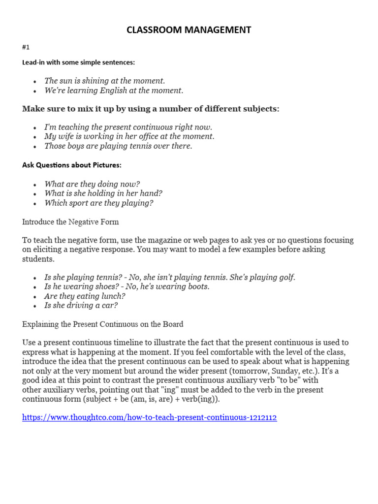 Classroom Management | PDF | Perfect (Grammar) | Grammatical Tense