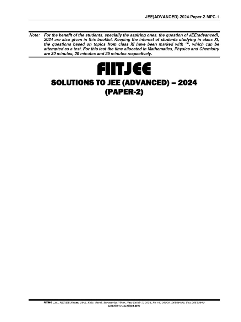 JEEA 2024 P2 26 05 24 Booklet | PDF | Electrochemistry | Ion
