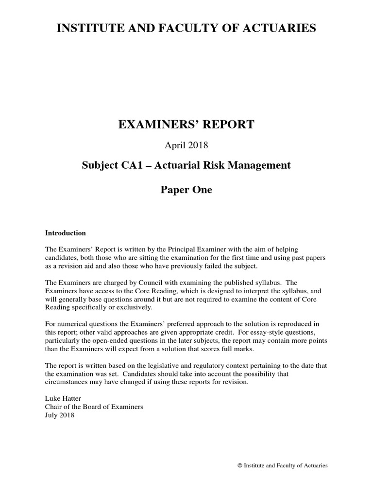 Actuarial Risk Management Exam Report | PDF | Market Liquidity ...