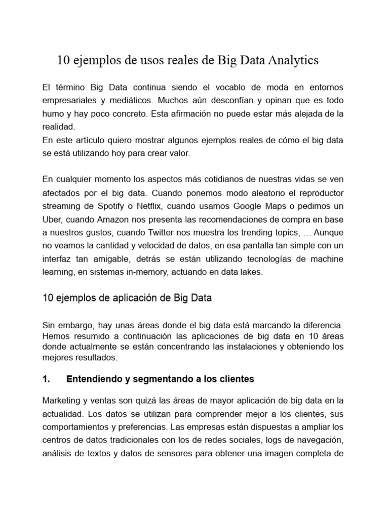10 Ejemplos de Usos Reales de Big Data Analytics | PDF | Big Data ...