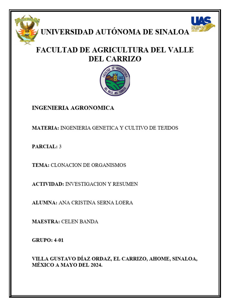 Ingenieria Genetica y Cultivo de Tejidos - Investigacion y Resumen ...