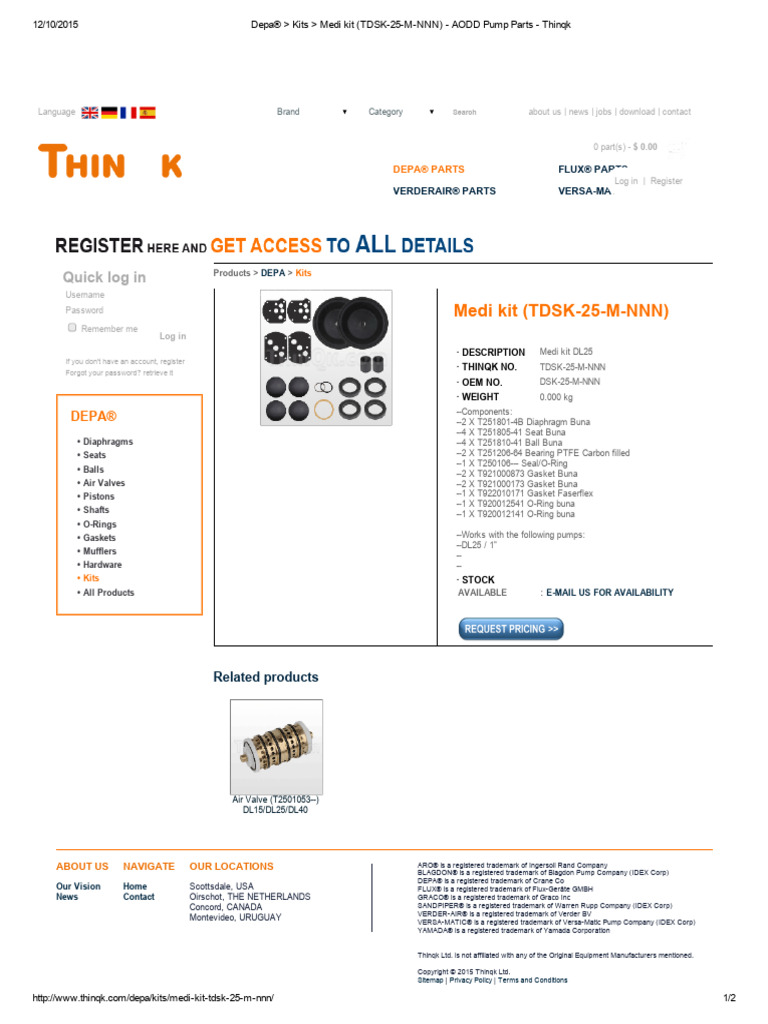 Depa® - Kits - Medi Kit (TDSK-25-M-NNN) - AODD Pump Parts - Thinqk | PDF | Mechanical Engineering
