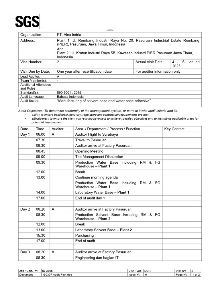 Lead Auditor: A Team Member(s) : - Additional Attendees and Roles ...