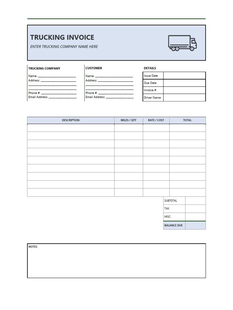 Trucking Invoice Template | PDF