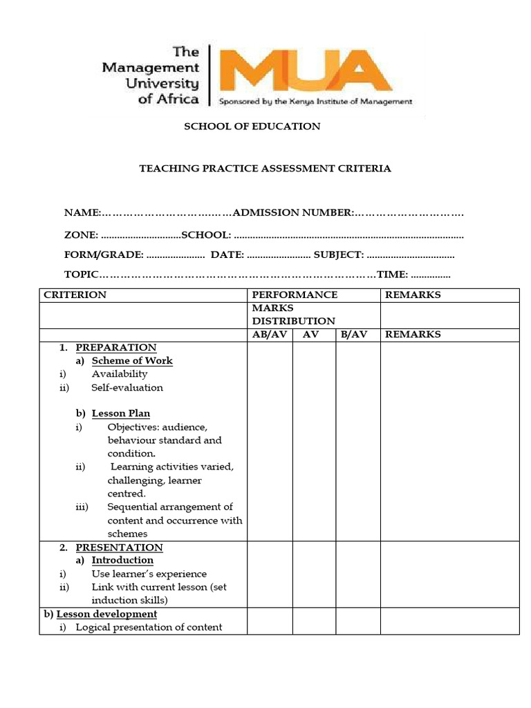Teaching Practice Assessment Criteria-Learner's | PDF | Learning | Teachers
