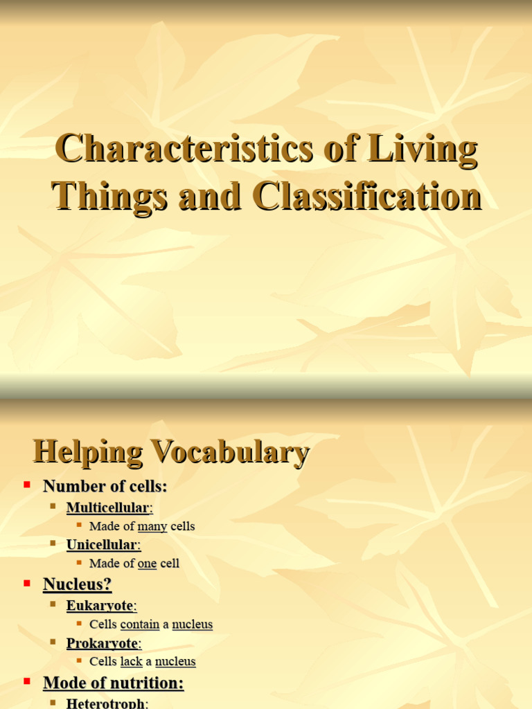Characteristics of Living Things and Classification | PDF | Life | Cell ...
