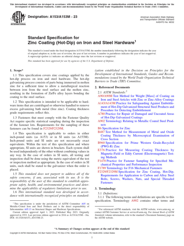 ASTM - A0153 - A0153M 23 - en US | PDF | Screw | Galvanization