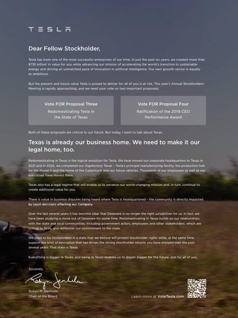 Vote for Tesla's Texas Redomestication | PDF | U.S. Securities And ...