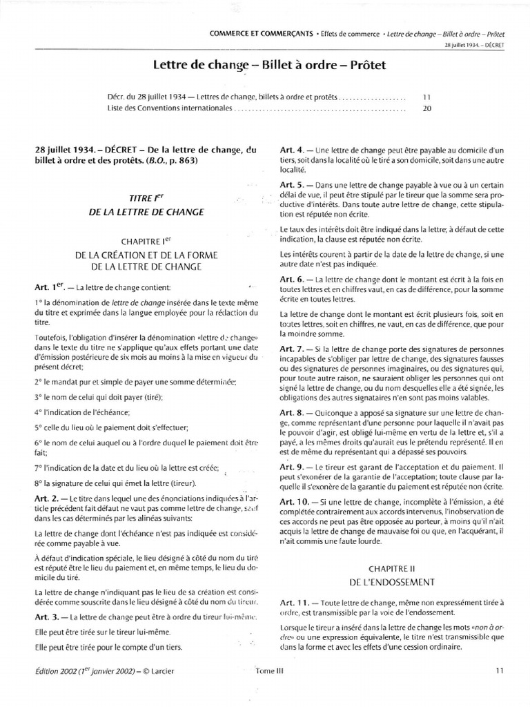 Décret sur la lettre de change | PDF | Lettre de change | Centre d'intérêt