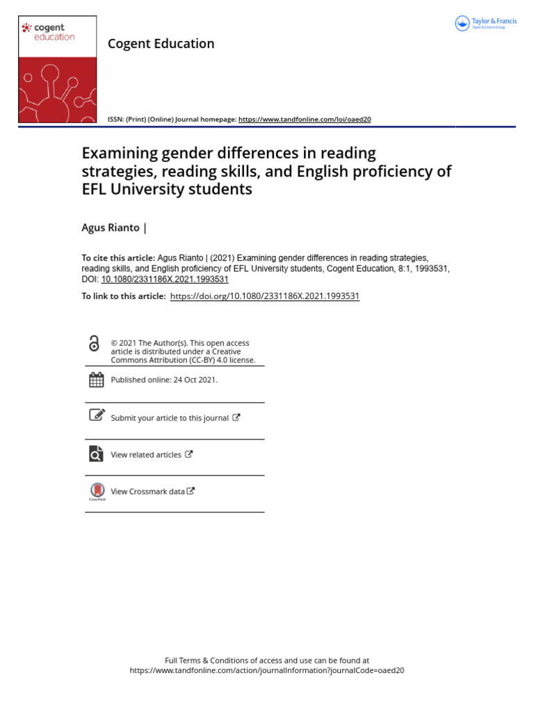 Gender Differences in EFL Reading Skills | PDF | Reading Comprehension ...
