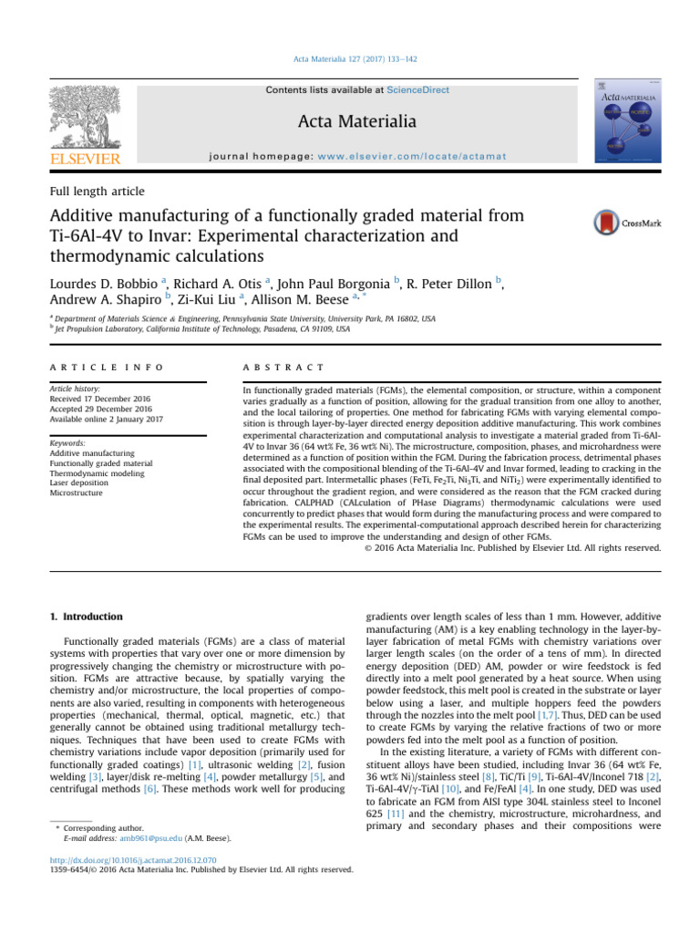 Additive Manufacturing Of A Functionally Graded Material From Lourdes 2017 Pdf Phase