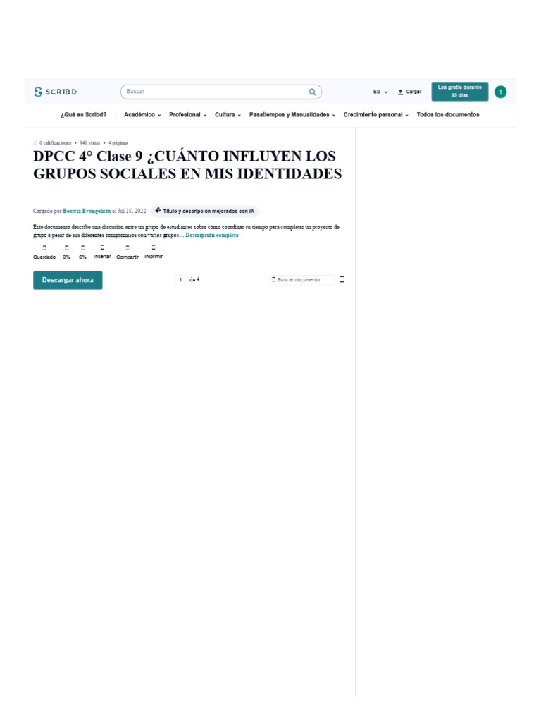 DPCC 4 Clase 9 Cuanto Influyen Los Grupos Sociales en Mis Identidades | Descargar gratis PDF ...