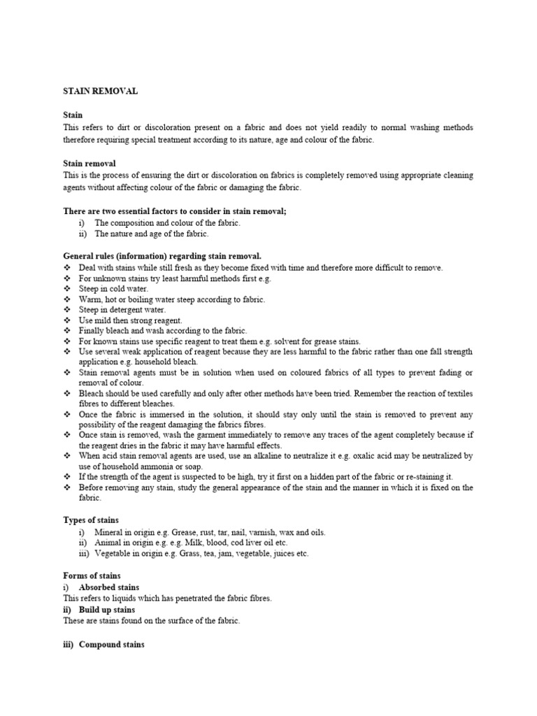 Stains and Stain Removal | PDF | Bleach | Laundry