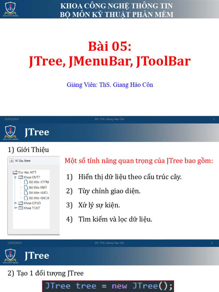 Bài 05: Jtree, Jmenubar, Jtoolbar: Giảng Viên: Ths. Giang Hào Côn | PDF