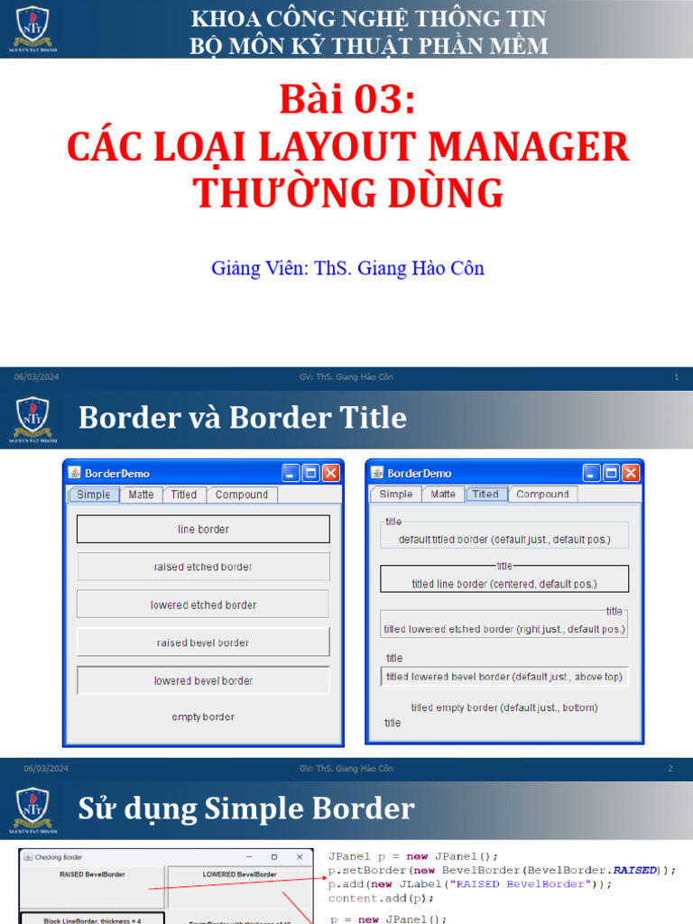 Bài 03: Các Loại Layout Manager Thường Dùng: Giảng Viên: Ths. Giang Hào ...