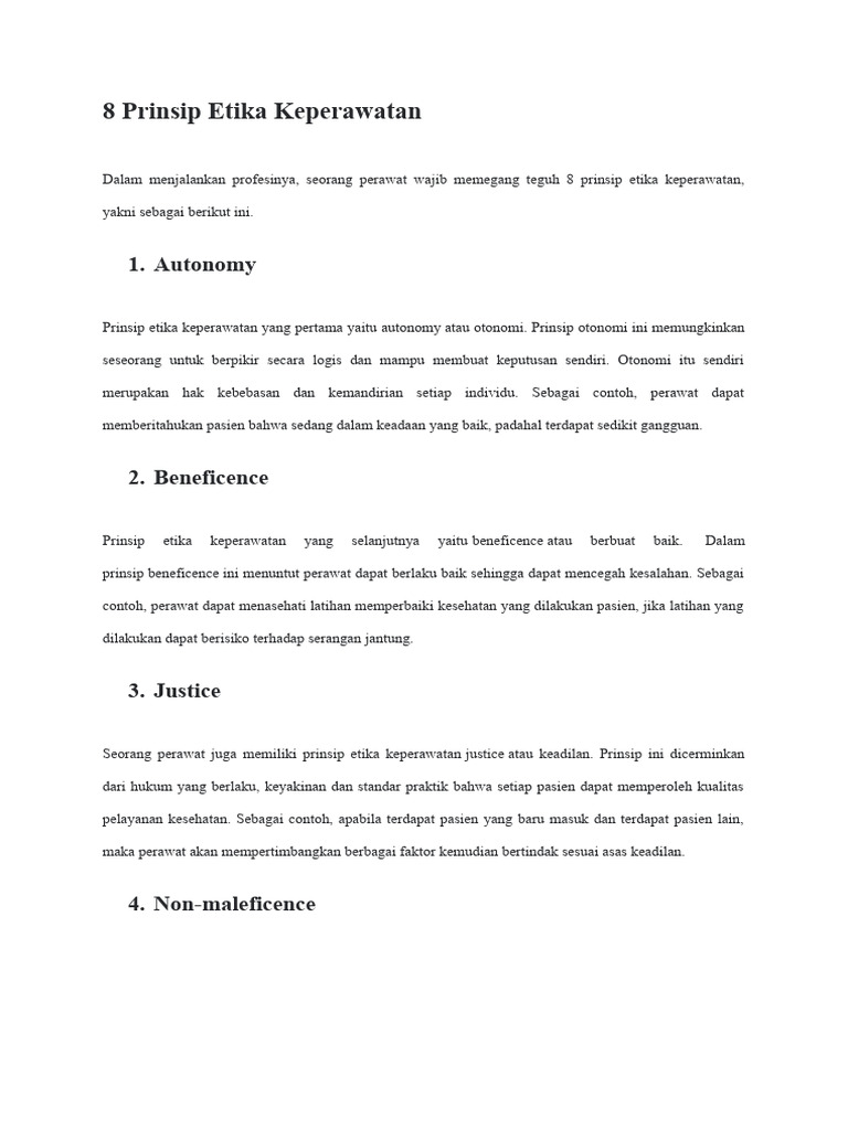 8 Prinsip Etika Keperawatan | PDF