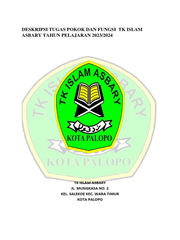 6.2 DESKRIPSI TUGAS POKOK DAN FUNGSI TK ISLAM ASBARY TAHUN PELAJARAN 2023 Fix | PDF