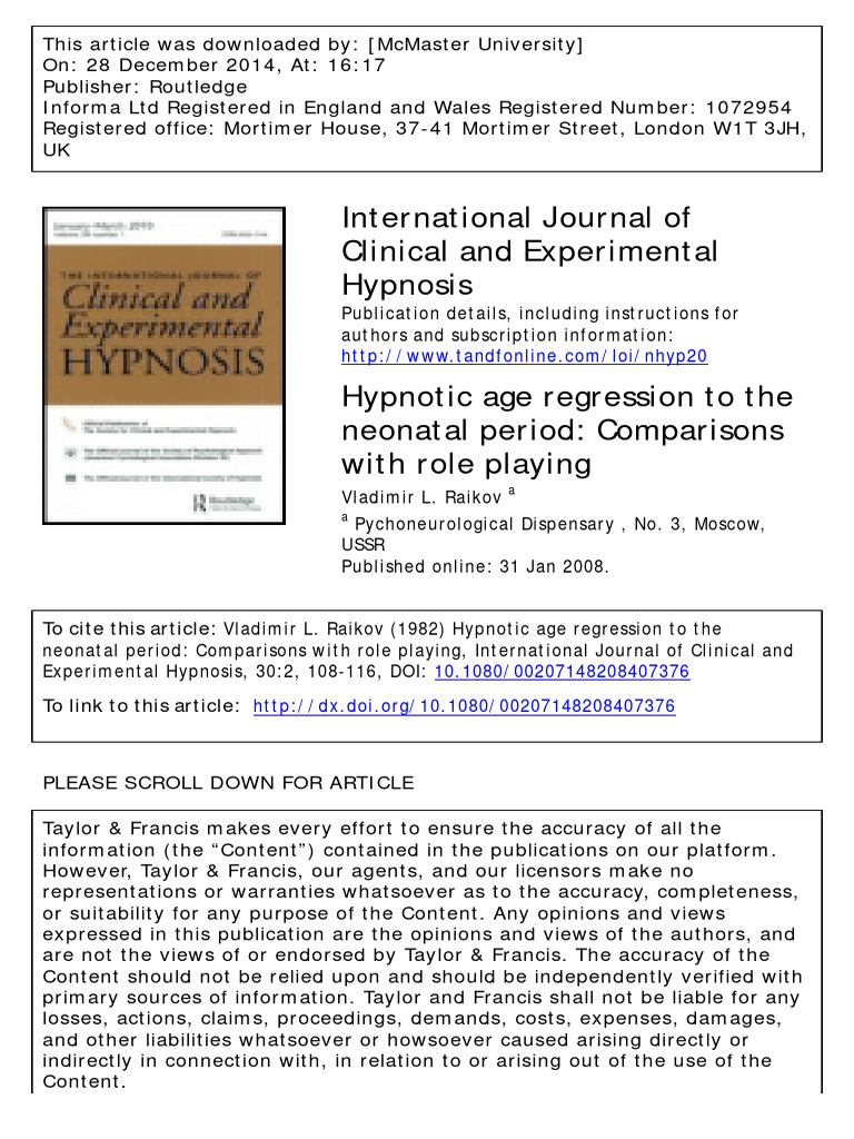 Hypnotic Age Regression To The Neonatal Period The | PDF | Hypnosis ...