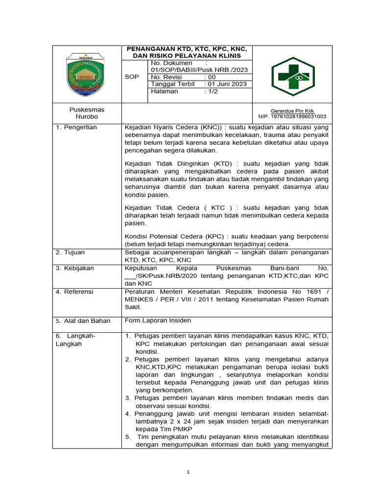 Sop 9.1.1.6 KTD KPC KNC | PDF