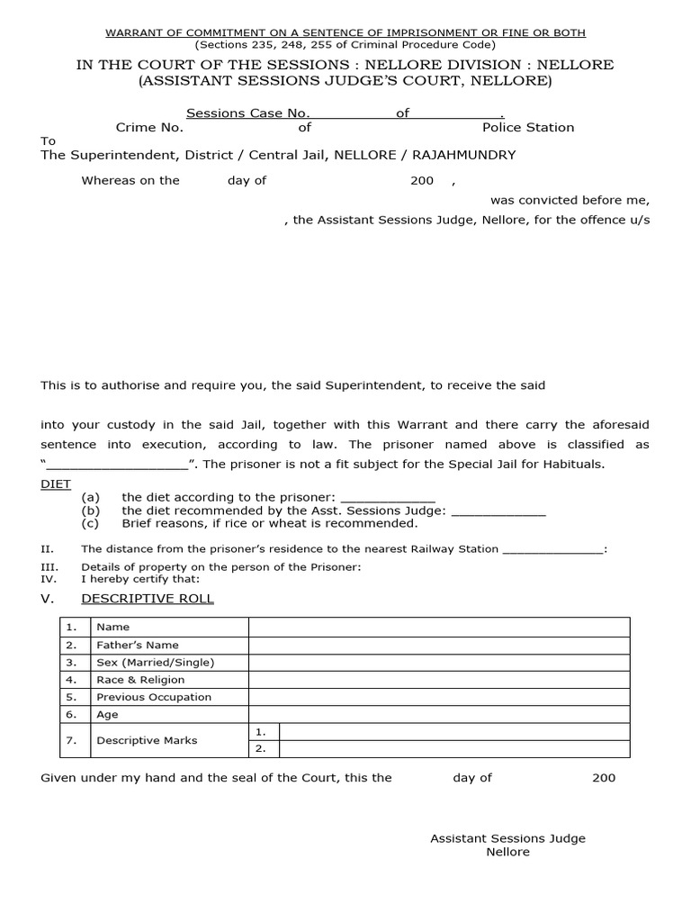 Commitment and Remand Warrant Forms | PDF | Bail | Arrest Warrant