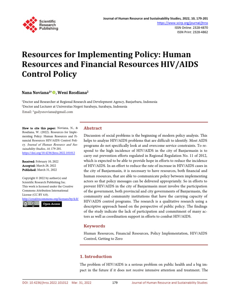 Resources For Implementing Policy Human Resources | PDF | Hiv/Aids | Policy