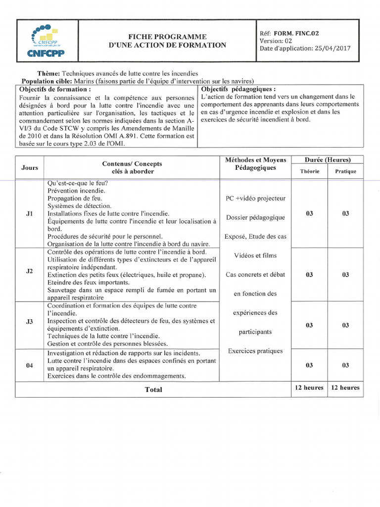 CNFCPP Program - Advanced Fire Fighting TALI | PDF
