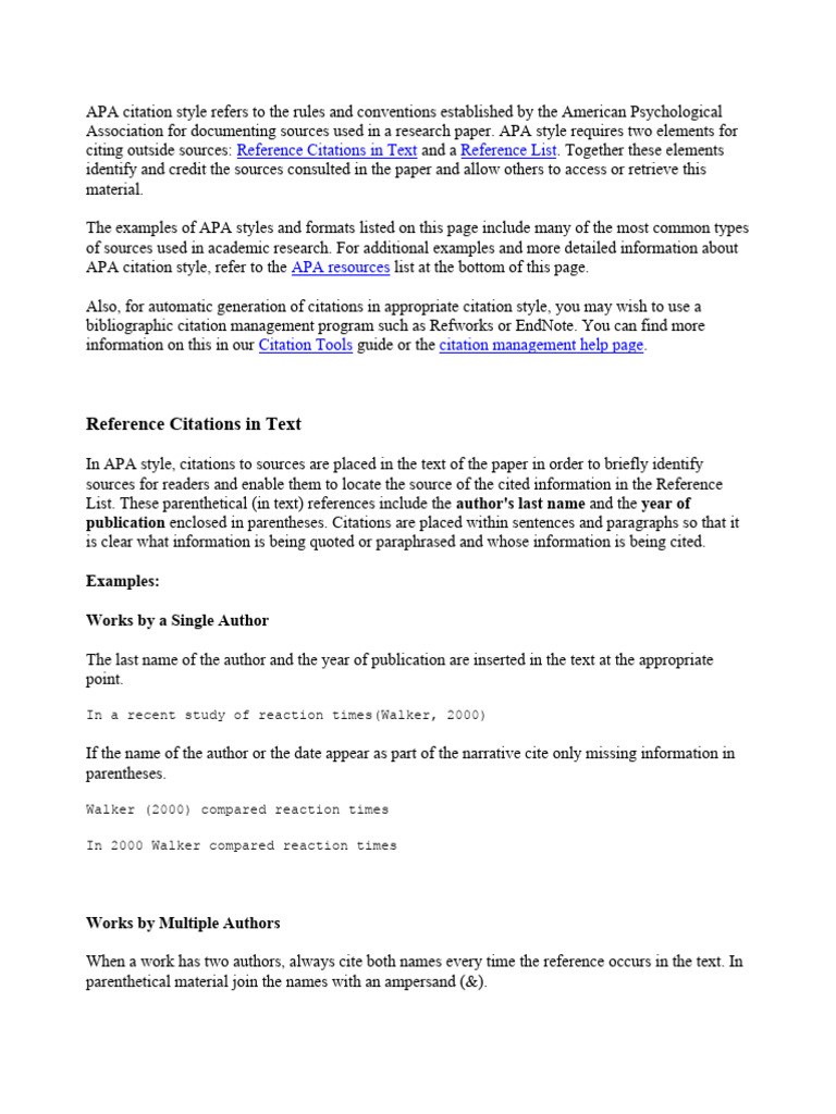 APA Citation Style Refers To The Rules and Conventions Estab | PDF ...