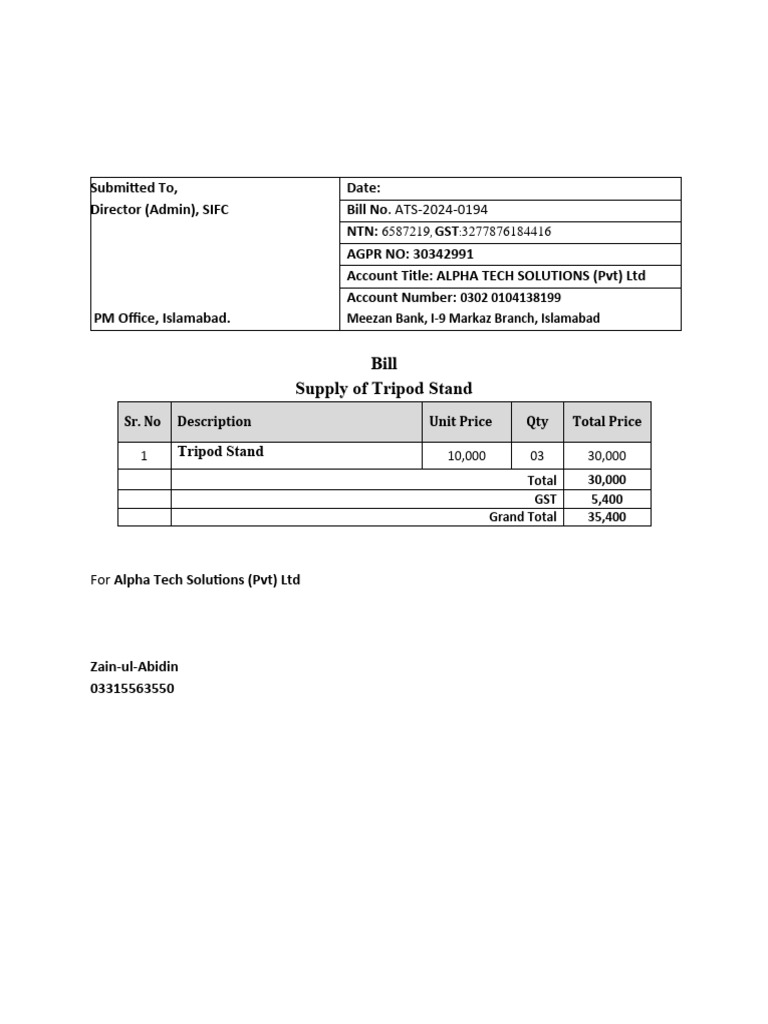 Bill of Tripod Stand - 0194 | PDF