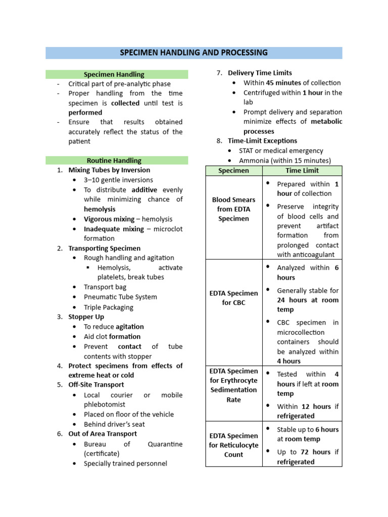 Lab Specimen Handling Guide | PDF | Blood Plasma | Coagulation