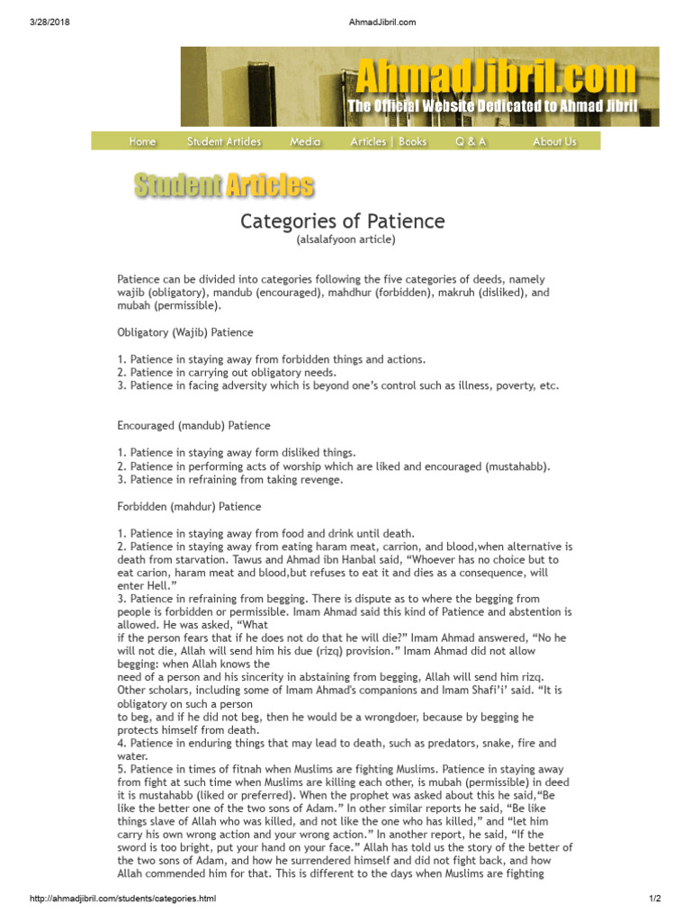 Categories of Patience | PDF | God In Islam | Islamic Ethics