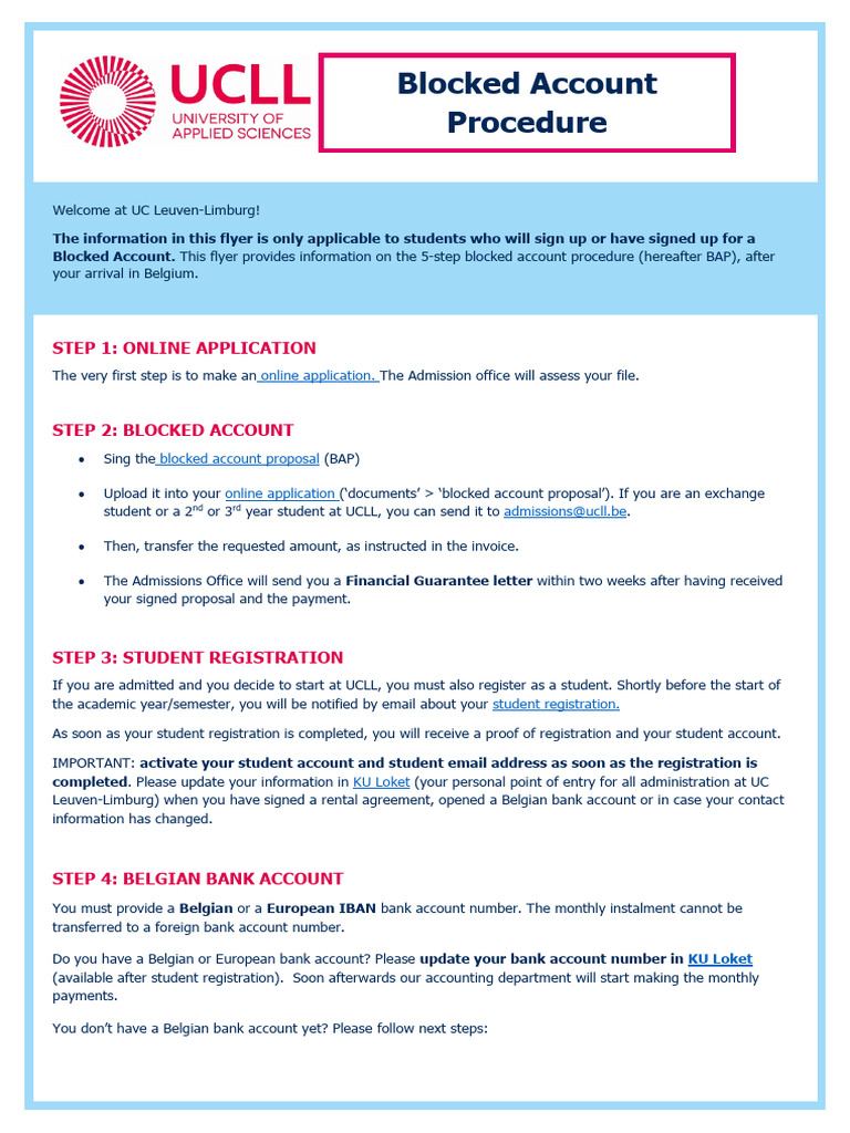Blocked Account Procedure for KU Leuven | PDF | Cost Of Living | Banking
