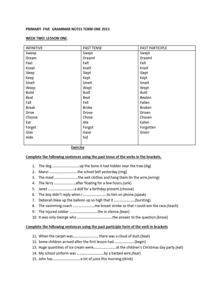 P - 5 Grammar Notes Term One | PDF | Verb | Adverb