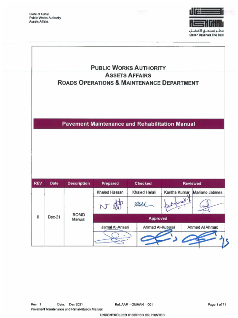 Qatar Pavement Maintenance Manual | PDF | Road Surface | Road