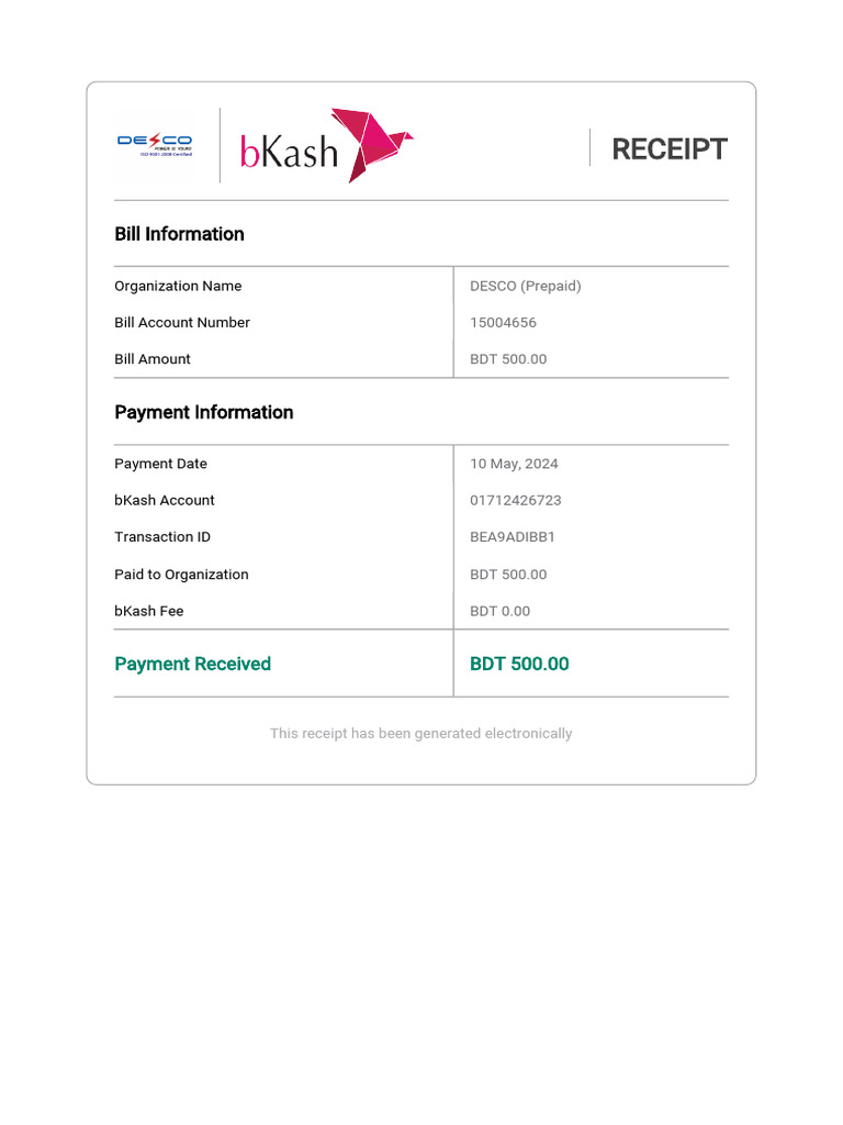 DESCO Prepaid Payment Receipt | PDF