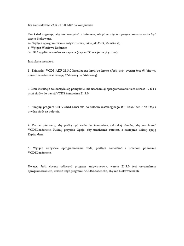 VCDS 21.3.0 AKP Installing Guide | PDF