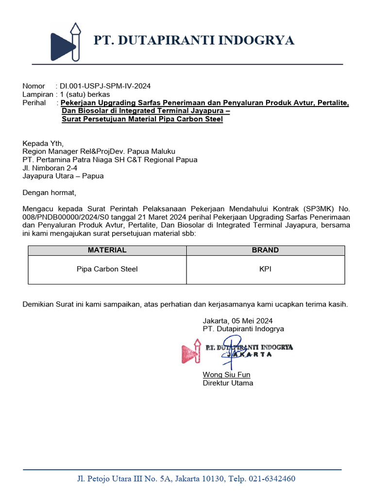 Surat Persetujuan Material - Carbon Steel Pipe | PDF