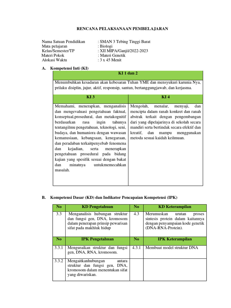 Perangkat Rencana Aksi 1 Materi Genetik | PDF | Karier & Perkembangan | Seni