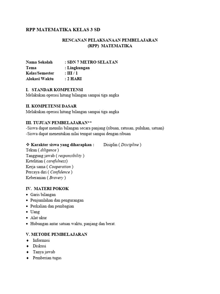 RPP Matematika Kelas 3 SD | PDF | Komputer