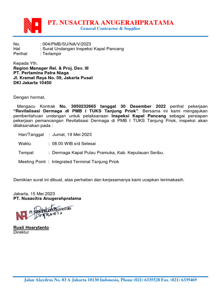 Surat Undangan Inspeksi Kapal | PDF