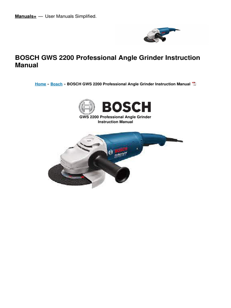 Gws 2200 Professional Angle Grinder Manual | PDF | Grinding (Abrasive ...