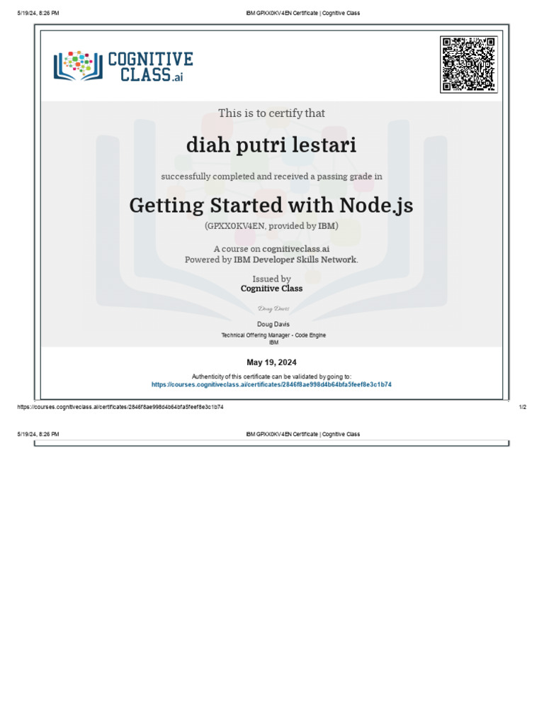 Node.js Course Completion Certificate | PDF