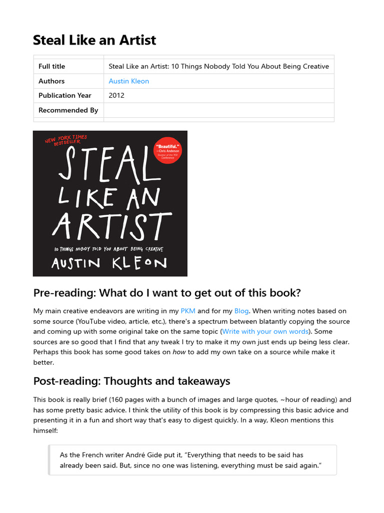 Steal Like An Artist | PDF | Books