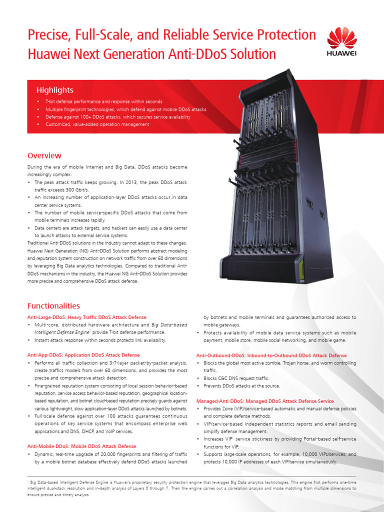 Technical Specifications of Huawei Firewall Anti-DDoS | PDF | Denial Of Service Attack ...