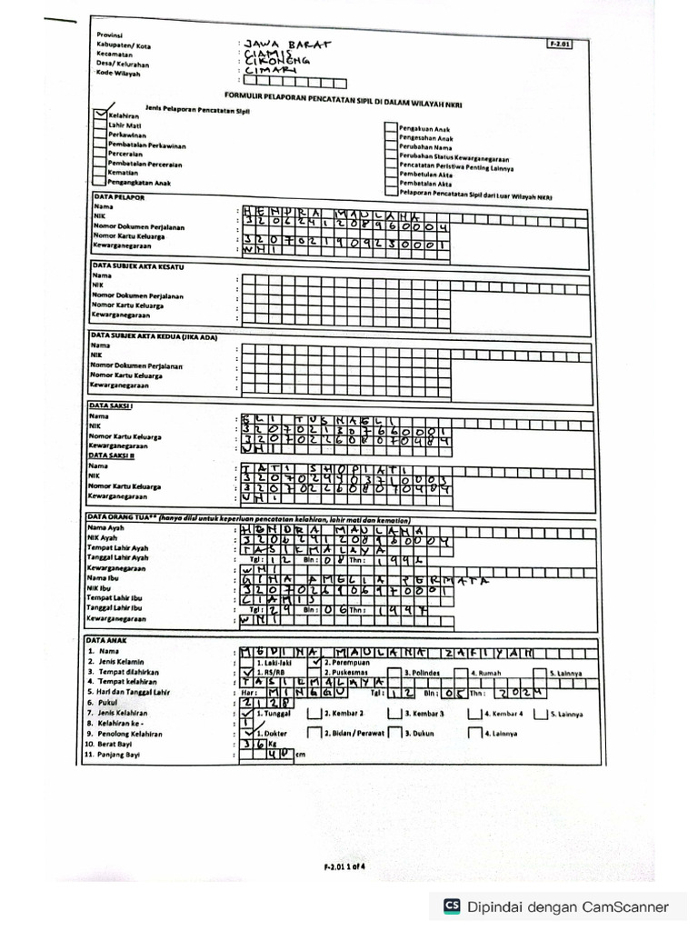 Form Pencatatan Sipil Kelahiran | PDF